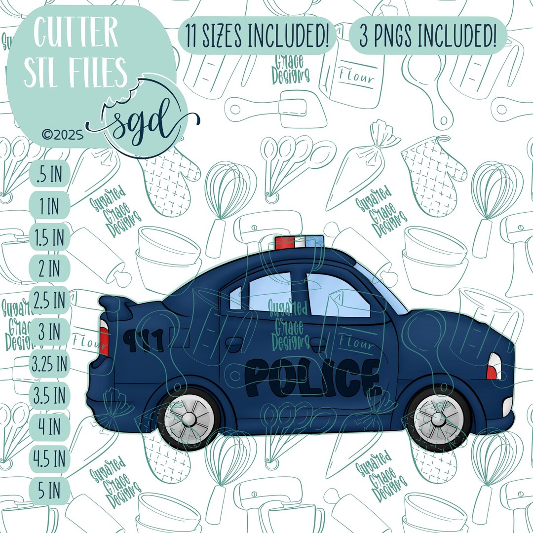 Police Car Cookie Cutter STL Files With Matching PNG Images for Edible ...