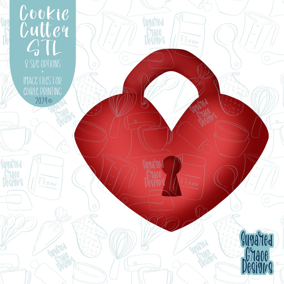 Heart Lock Cookie Cutter STL Files for 3D Printing With Matching PNG ...