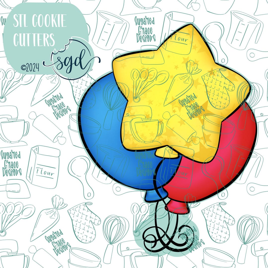 Star Birthday Balloon Cookie Cutter STL Files With PNG Images to Match ...