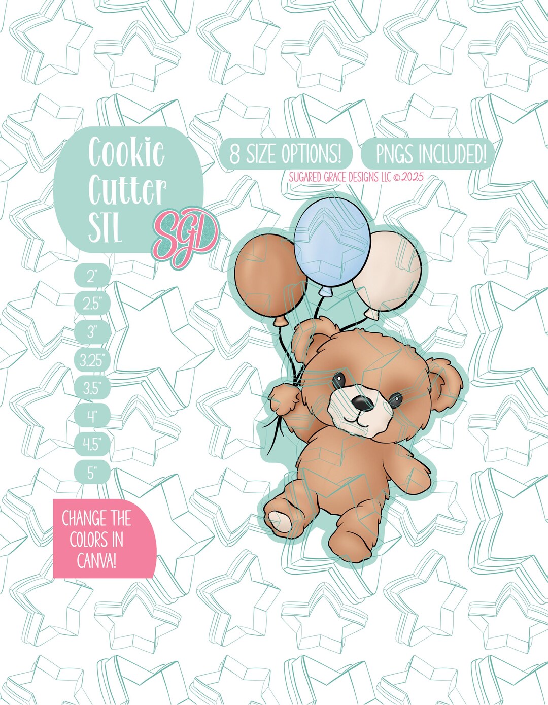 Fuzzy Bear With Balloons Cookie Cutter STL File for 3D Printer and PNG ...