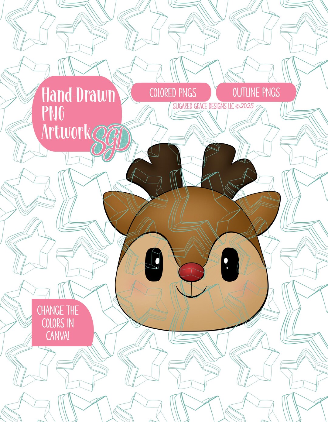 Editable Reindeer PNG Image Set for Edible Ink Printers - Hand Drawn ...