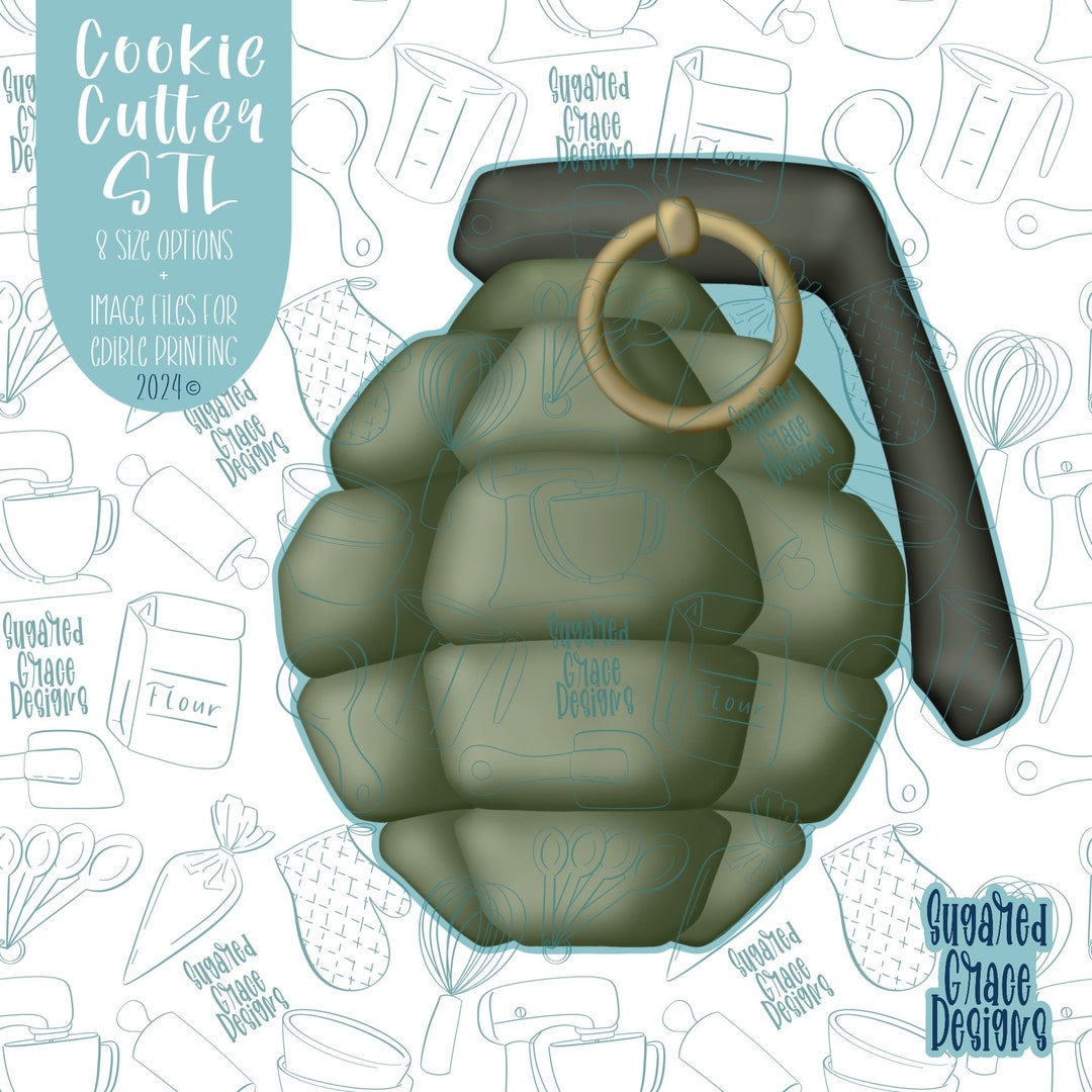 Army Military Hand Grenade Bomb Cookie Cutter STL File for 3D Printing With Matching Printable ...