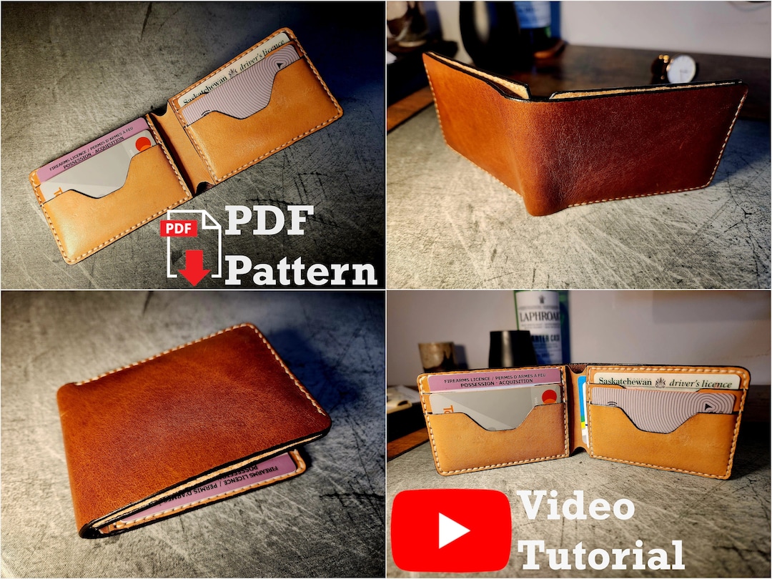Leather Pattern Bifold 4-card Wallet With Billfold DIY Leathercraft PDF Pattern With Video ...