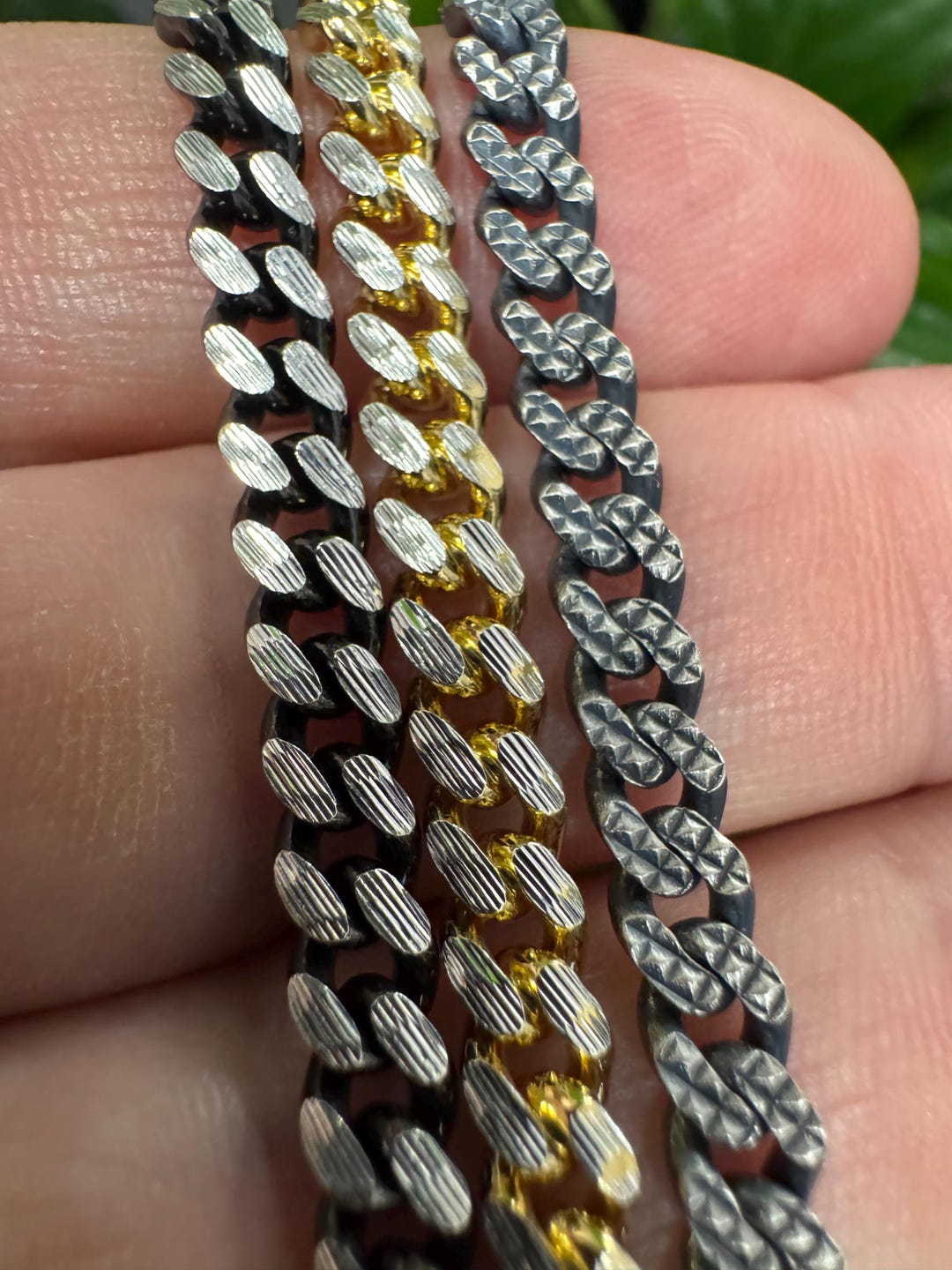 Italian Sterling Silver Fancy Rhodium/gold Plated Diamond Cut Miami ...