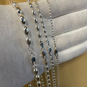 Italian Sterling Silver Rice Oval Bead Chain Necklace 925 - Etsy