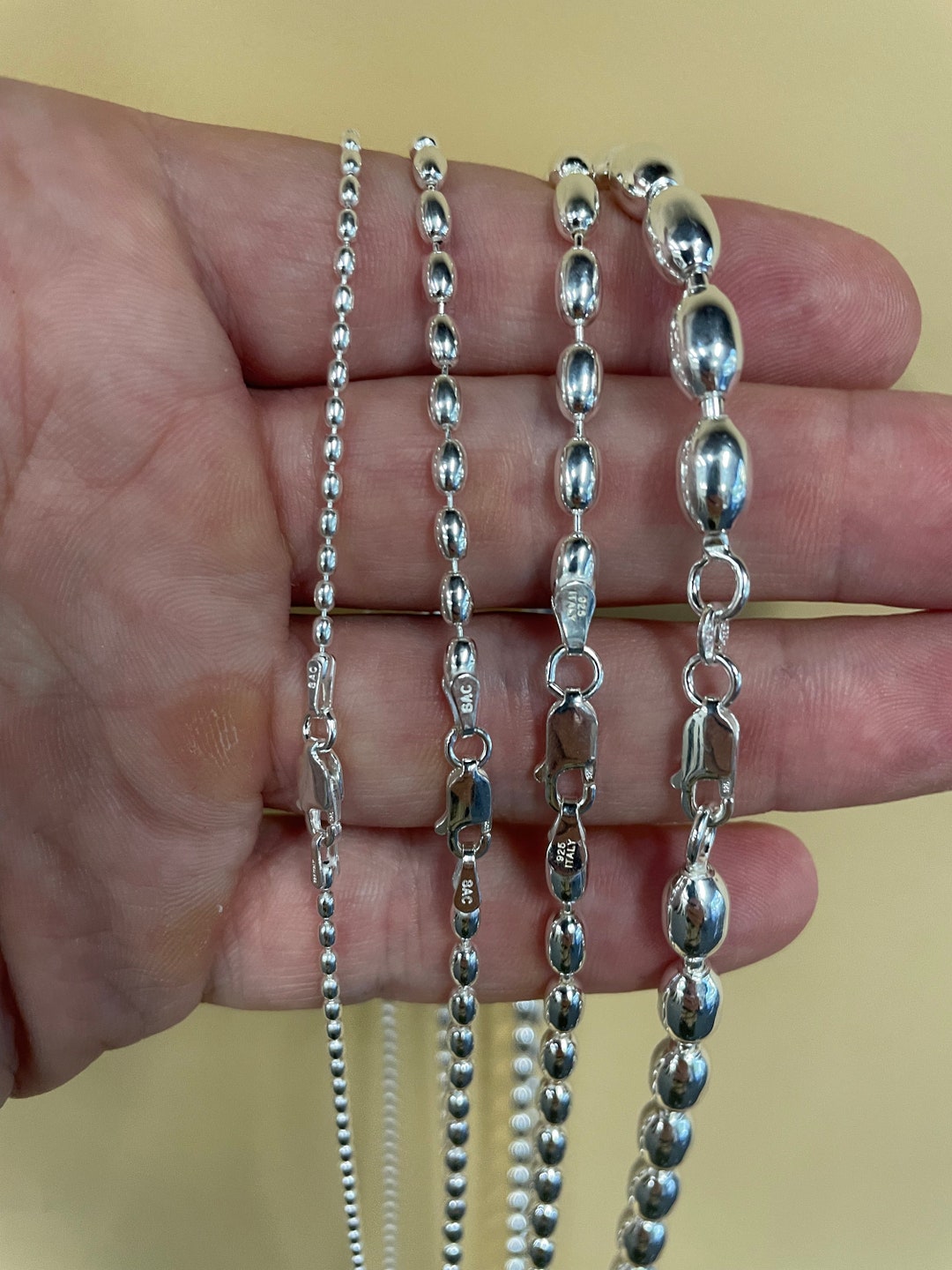 Italian Sterling Silver Rice Oval Bead Chain Necklace 925 - Etsy