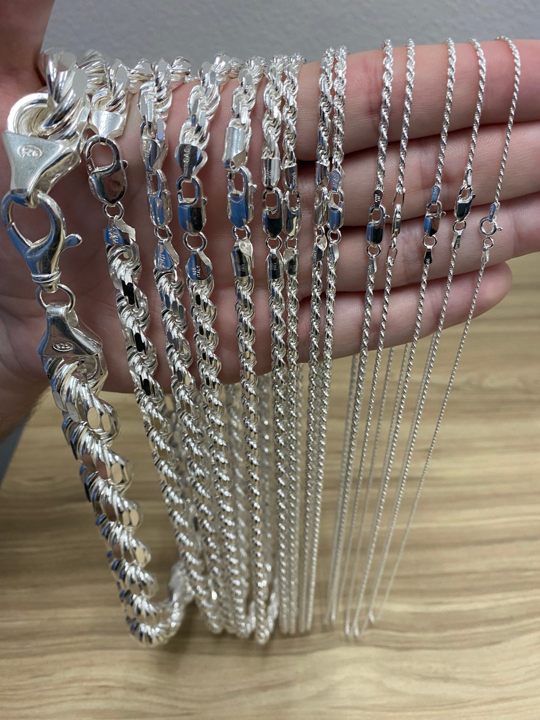 Sterling Silver Diamond-cut Rope Chain Men's Women's Necklace Solid 925 ...