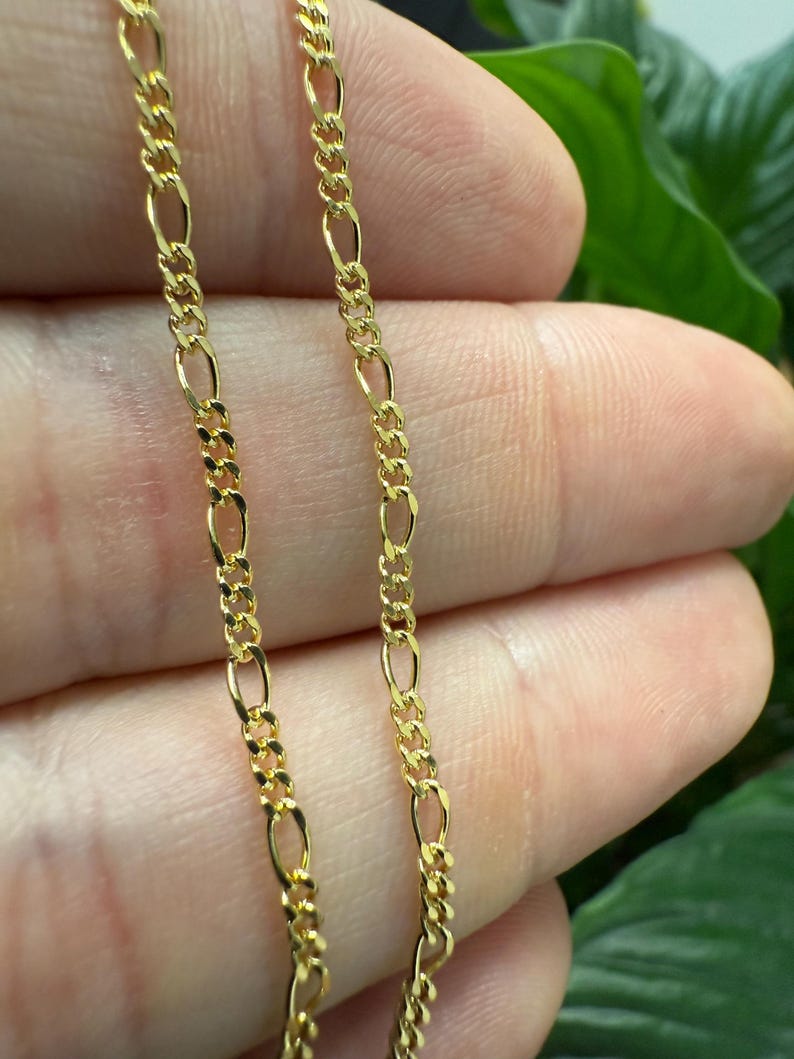 Italian Sterling Silver 2mm 14k Gold Plated Diamond-cut Figaro Link ...