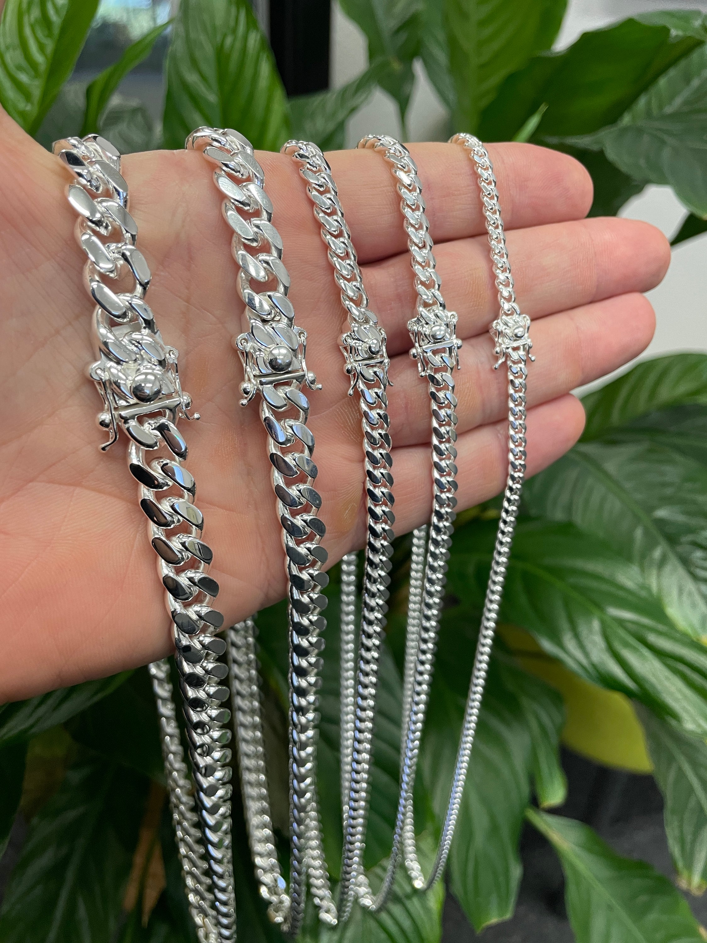 Sterling Silver Miami Cuban Link Chain Curb Necklace Italy 925 ...