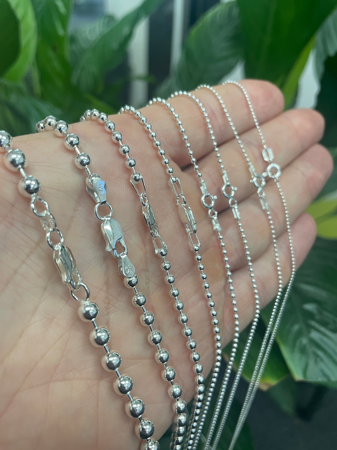 Italian Sterling Silver Bead Ball Chain Necklace 925 - Etsy