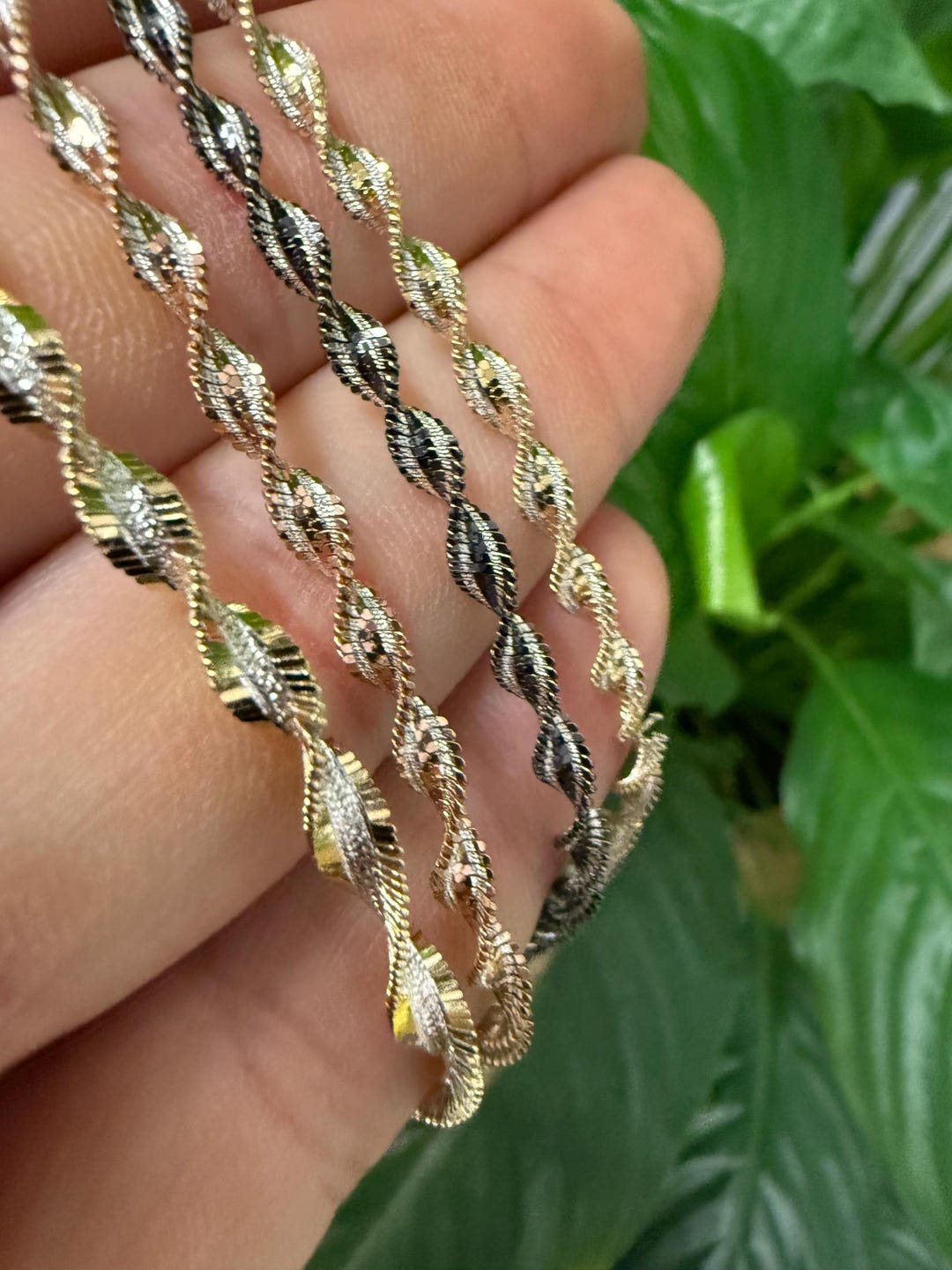 Sterling Silver 2-tone Plated Twisted Herringbone Chain Rope Necklace ...