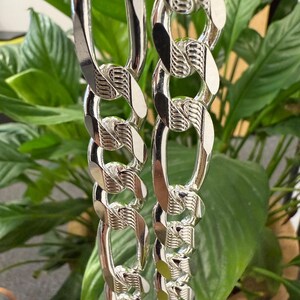 Italian Sterling Silver 13.5mm Heavy Diamond-cut Pave Figaro Link Chain ...
