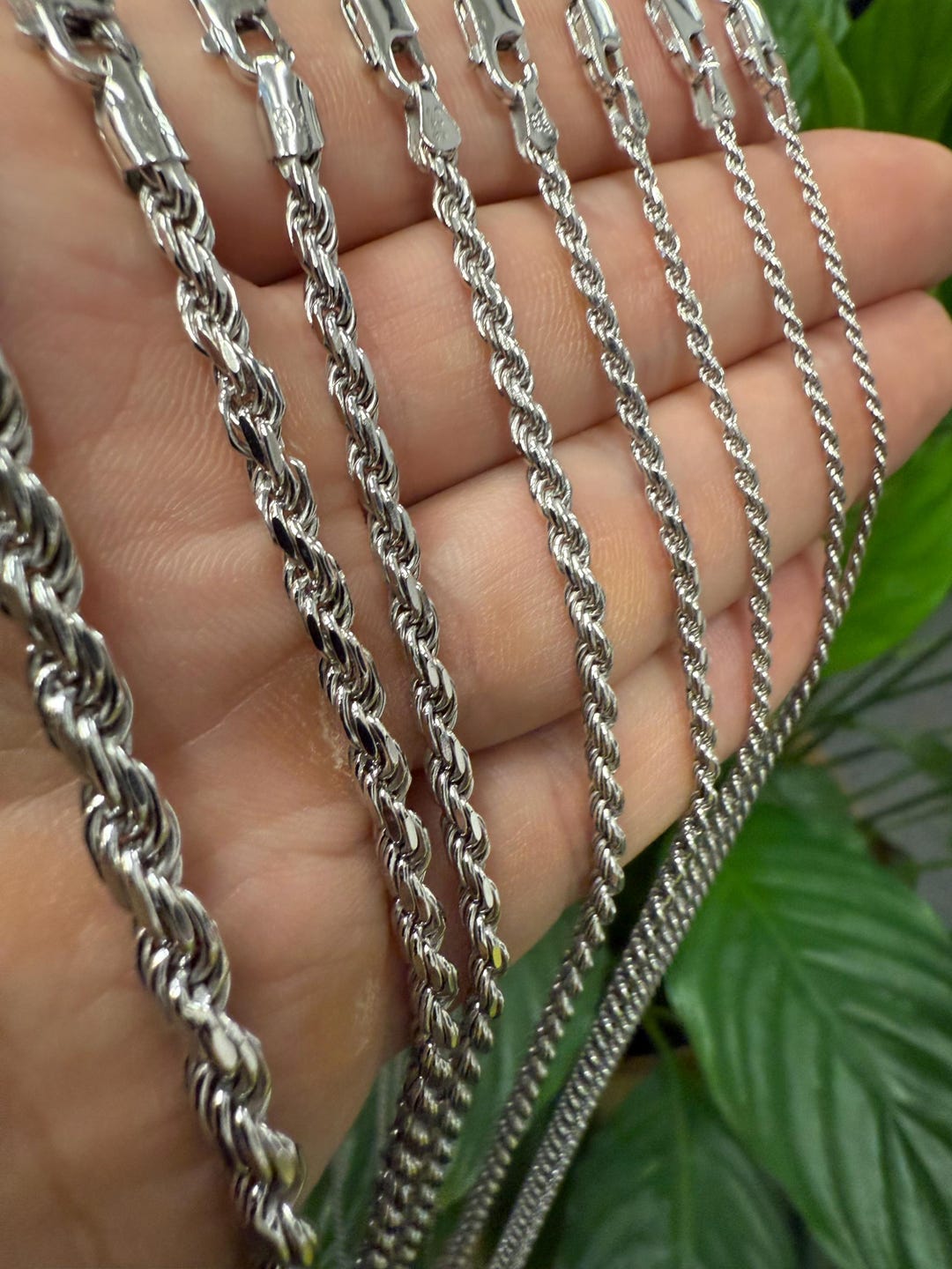 Sterling Silver Rhodium Plated Diamond-cut Rope Chain Necklace Men's ...