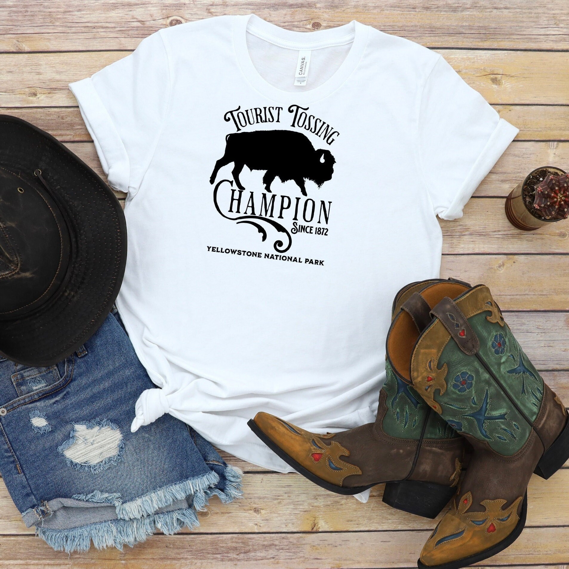 Funny Yellowstone Bison SVG - Buffalo Tourist Tossing Design (digital ...