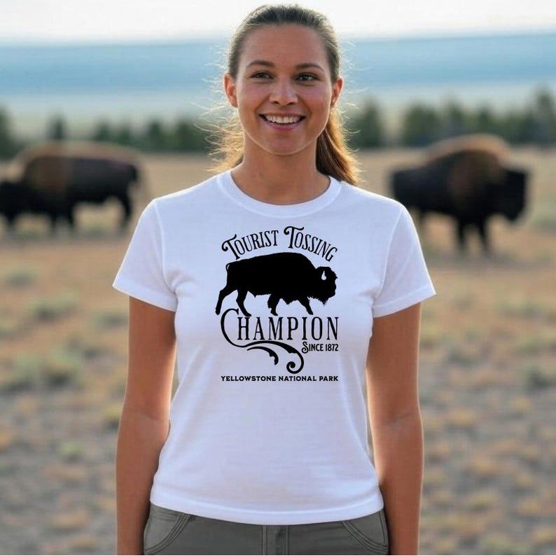 Funny Yellowstone Bison SVG - Buffalo Tourist Tossing Design (digital ...