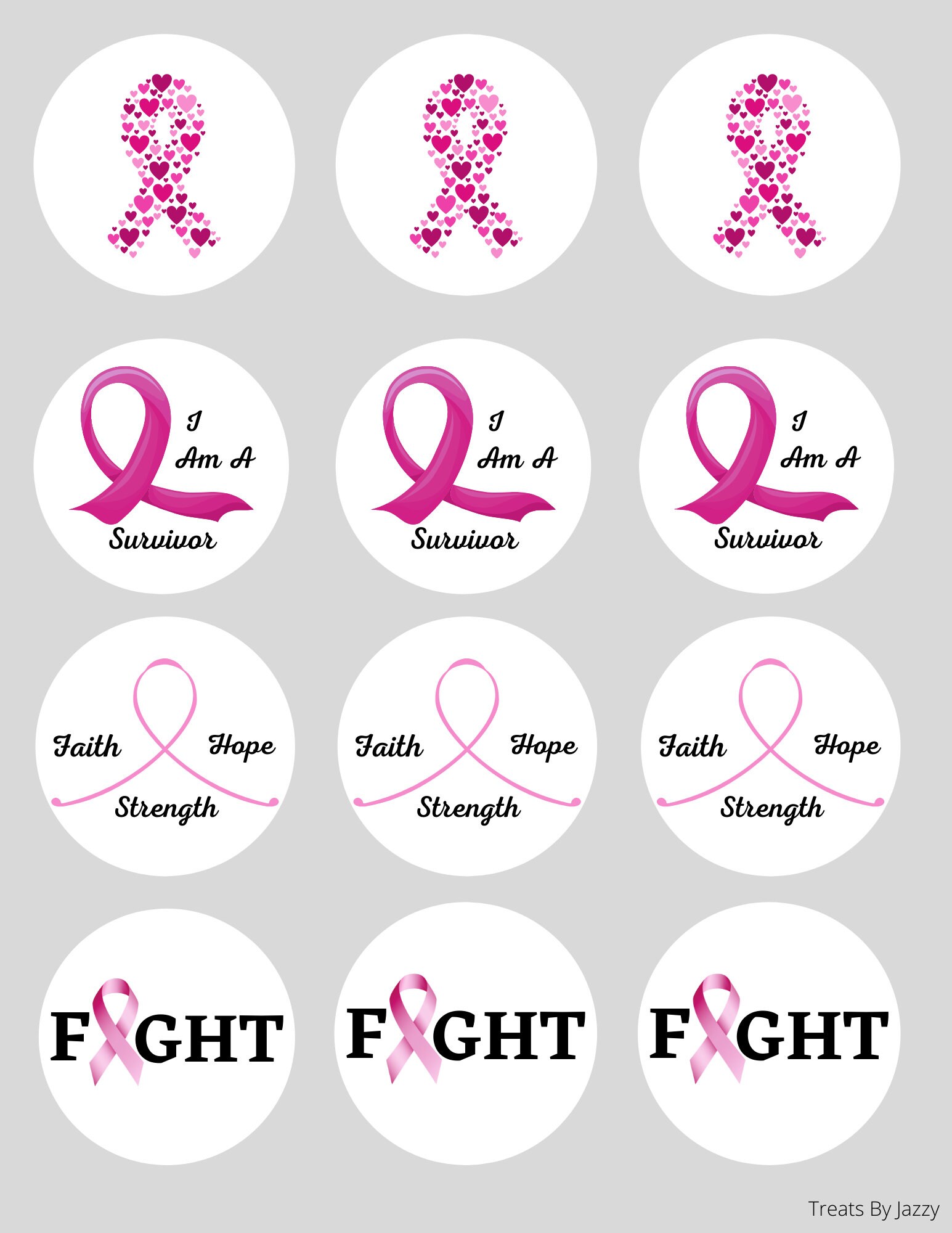 Pink Ribbon Cupcake Toppers Digital Download | Etsy