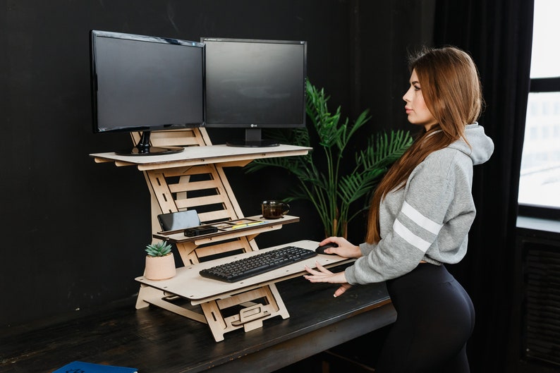 Standing Desk Wood Work Station Laptop Stand Modern Desk | Etsy