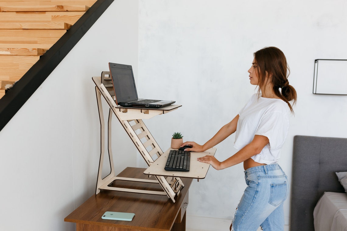 Standing Desk Wood Work Station Laptop Stand Modern Desk | Etsy