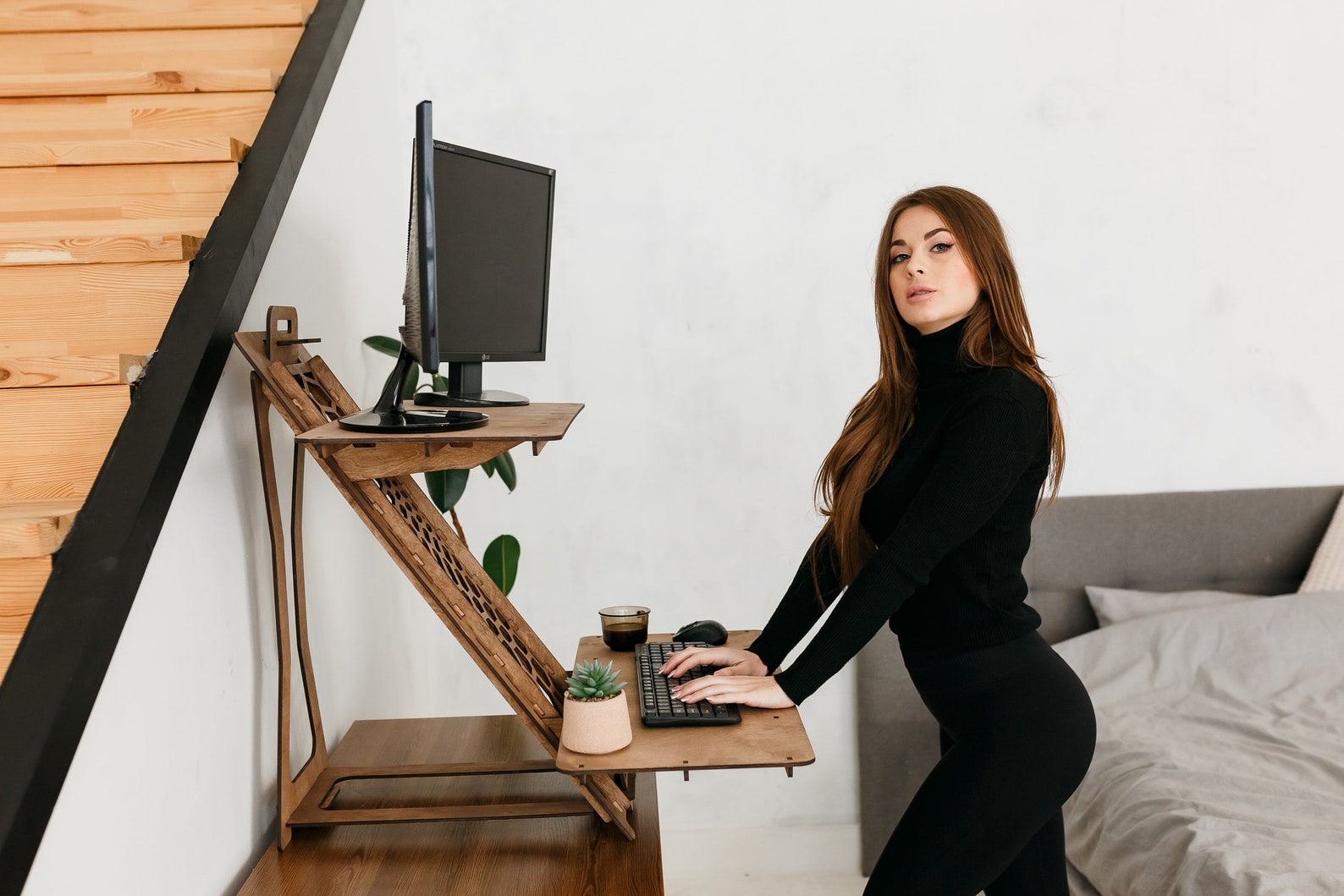 Standing Desk Wood Work Station Laptop Stand Modern Desk - Etsy