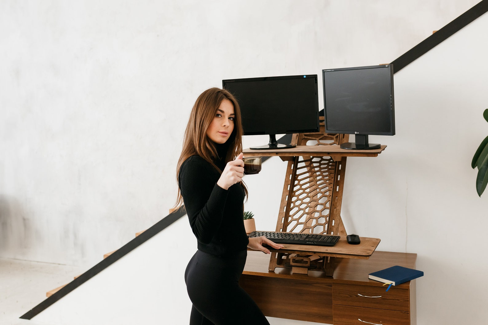 Standing Desk Wood Work Station Laptop Stand Modern Desk - Etsy