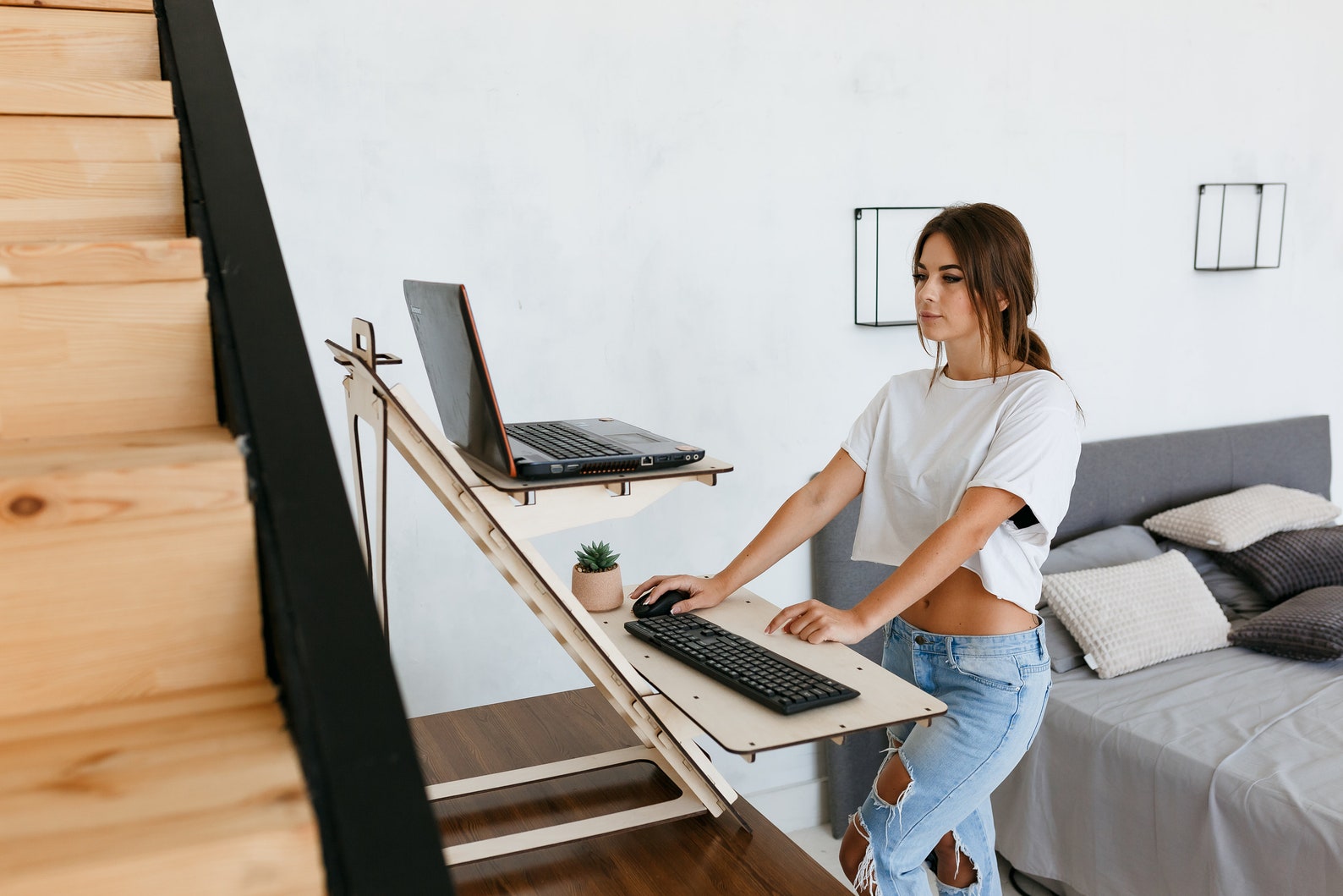 Standing Desk Wood Work Station Laptop Stand Modern Desk - Etsy