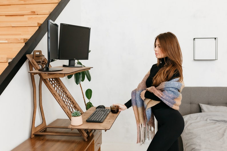 Standing Desk Wood Work Station Laptop Stand Modern Desk - Etsy
