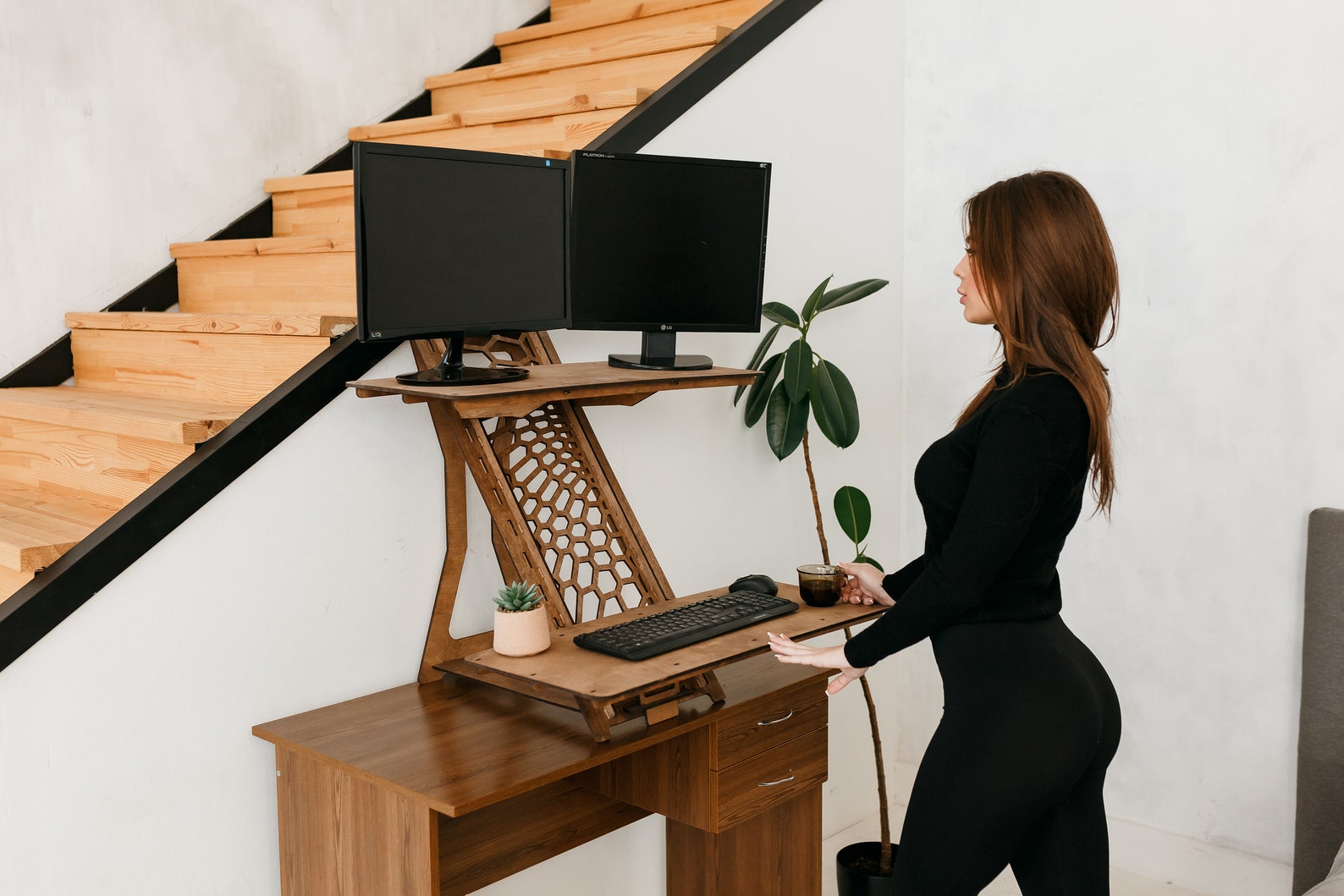 Standing Desk Wood Work Station Laptop Stand Modern Desk - Etsy