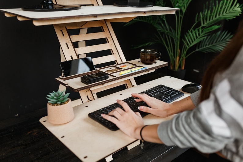 Standing Desk Wood Work Station Laptop Stand Modern Desk | Etsy