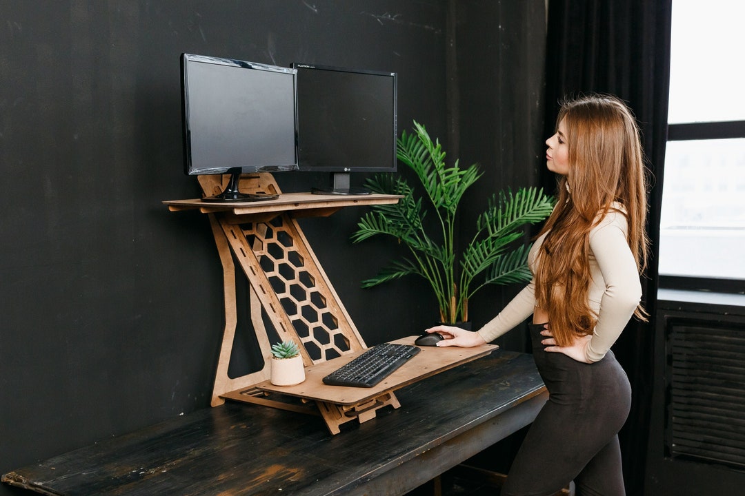 Standing Desk Wood Work Station Laptop Stand Modern Desk Adjustable ...