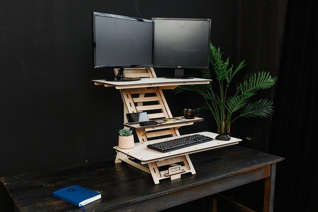Standing Desk Wood Work Station Laptop Stand Modern Desk Adjustable ...