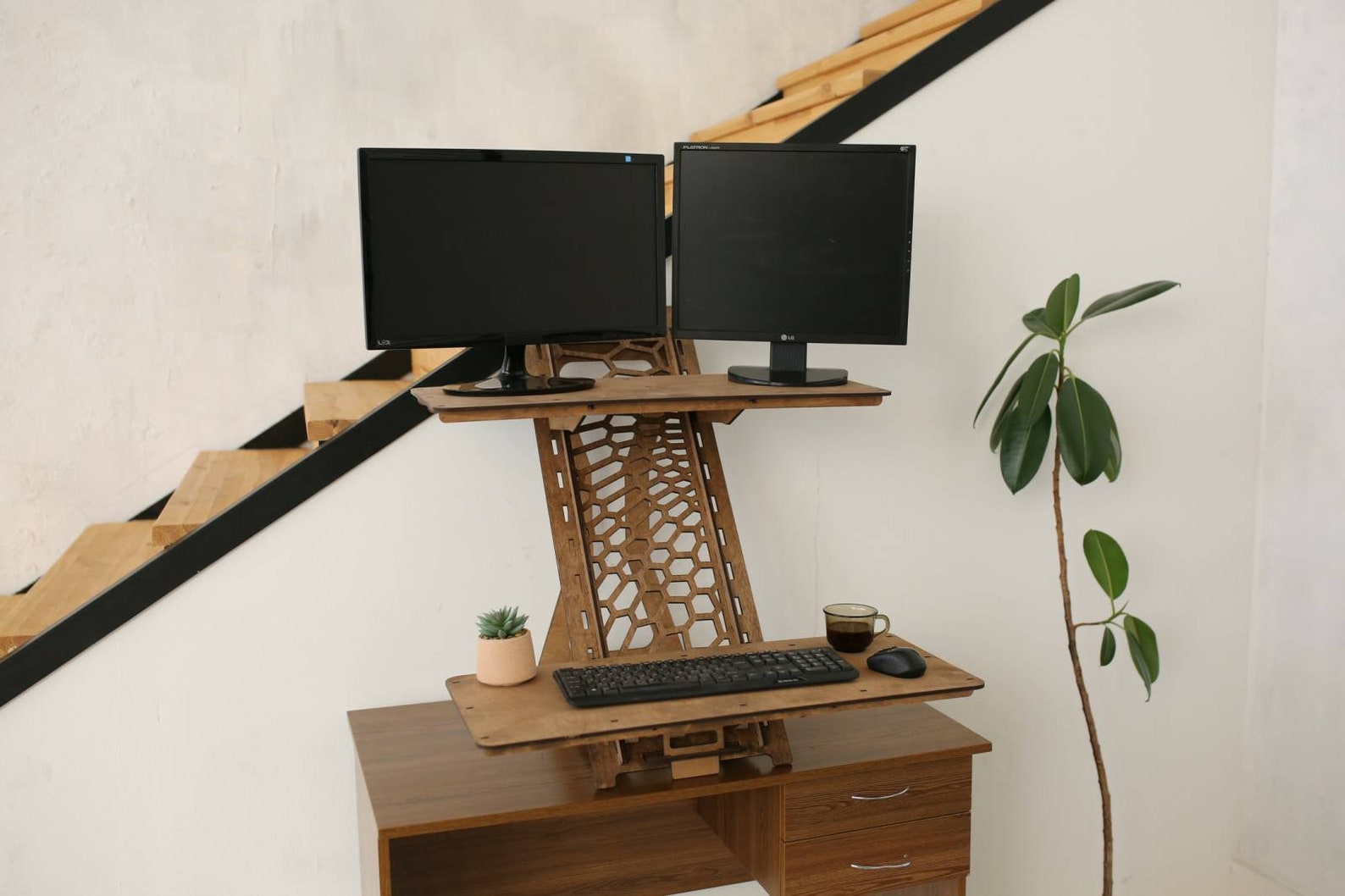 Standing Desk Wood Work Station Laptop Stand Modern Desk - Etsy