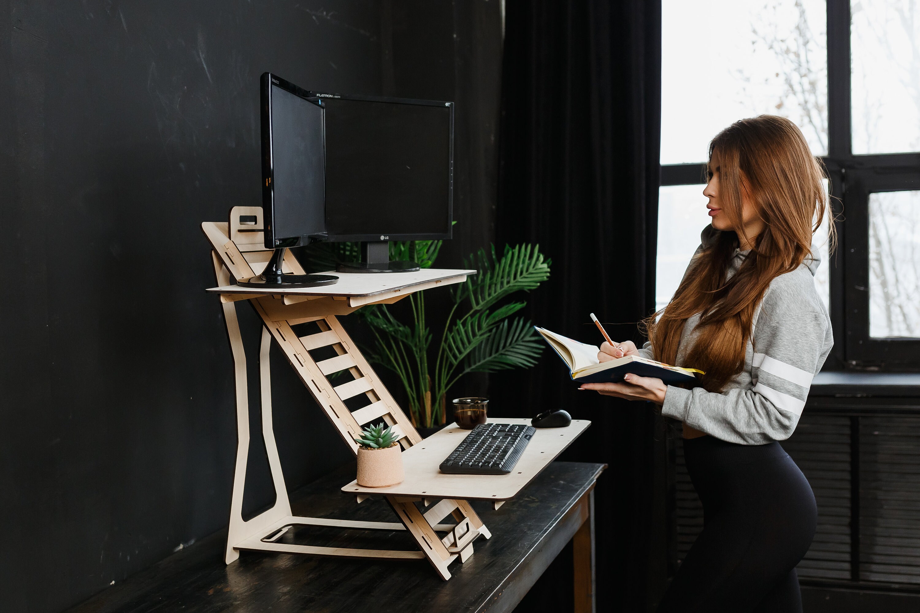 Standing laptop stand Standing desk Wood work station Laptop | Etsy