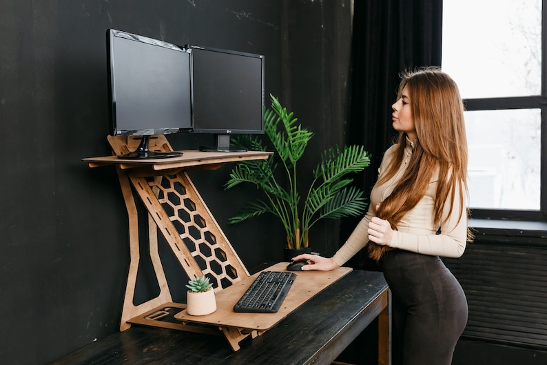 Standing Desk Wood Work Station Laptop Stand Modern Desk | Etsy
