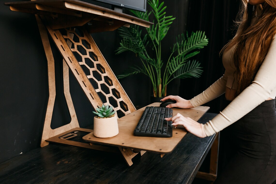 Standing Desk Wood Work Station Laptop Stand Modern Desk - Etsy