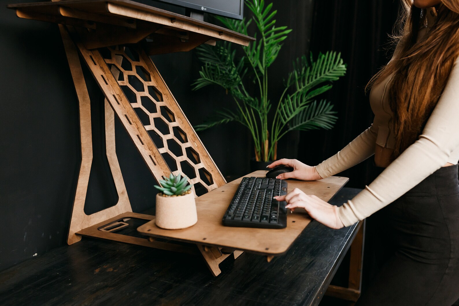 Standing Desk Wood Work Station Laptop Stand Modern Desk | Etsy