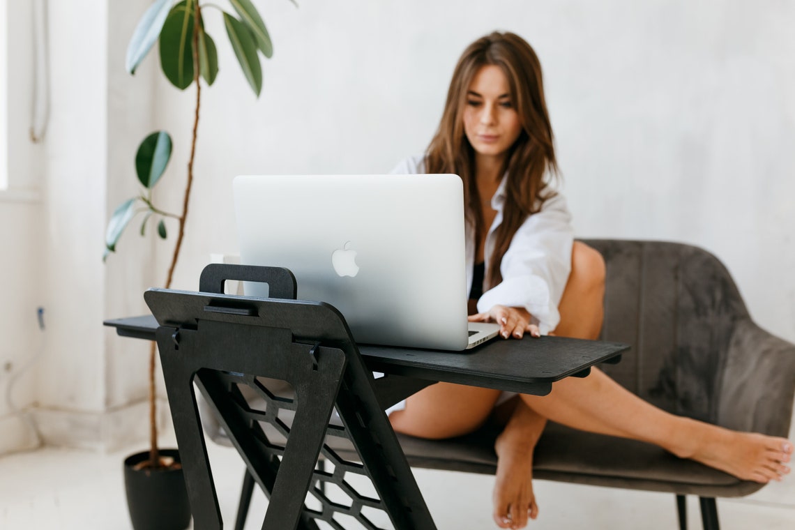 Standing desk Wood work station Laptop stand Modern desk | Etsy