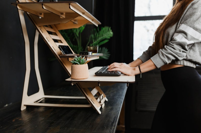 Standing Desk Wood Work Station Laptop Stand Modern Desk | Etsy