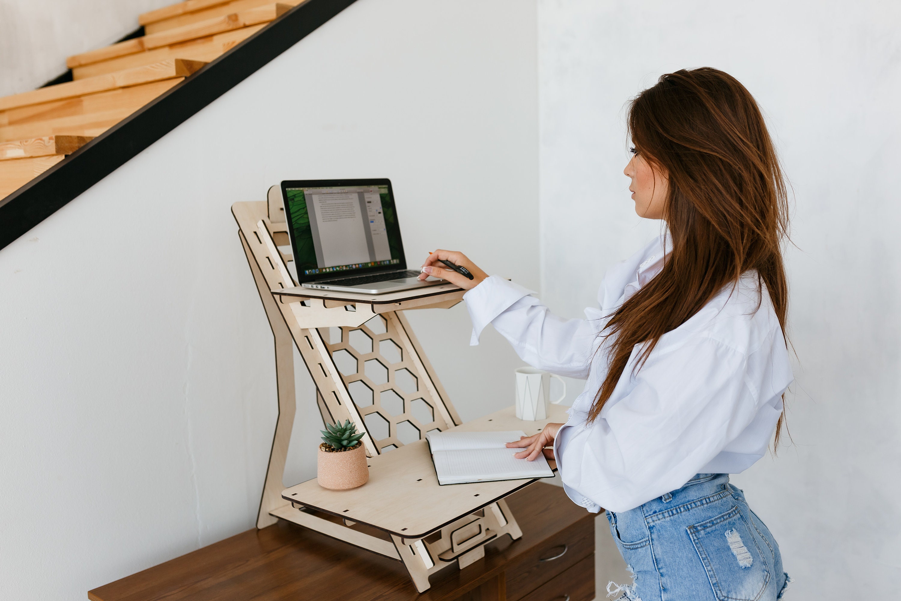 Standing Desk Wood Work Station Laptop Stand Modern Desk | Etsy