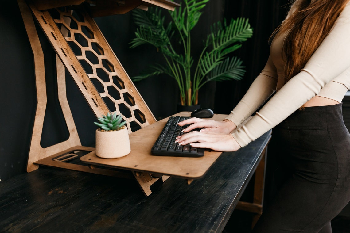 Standing Desk Wood Work Station Laptop Stand Modern Desk - Etsy