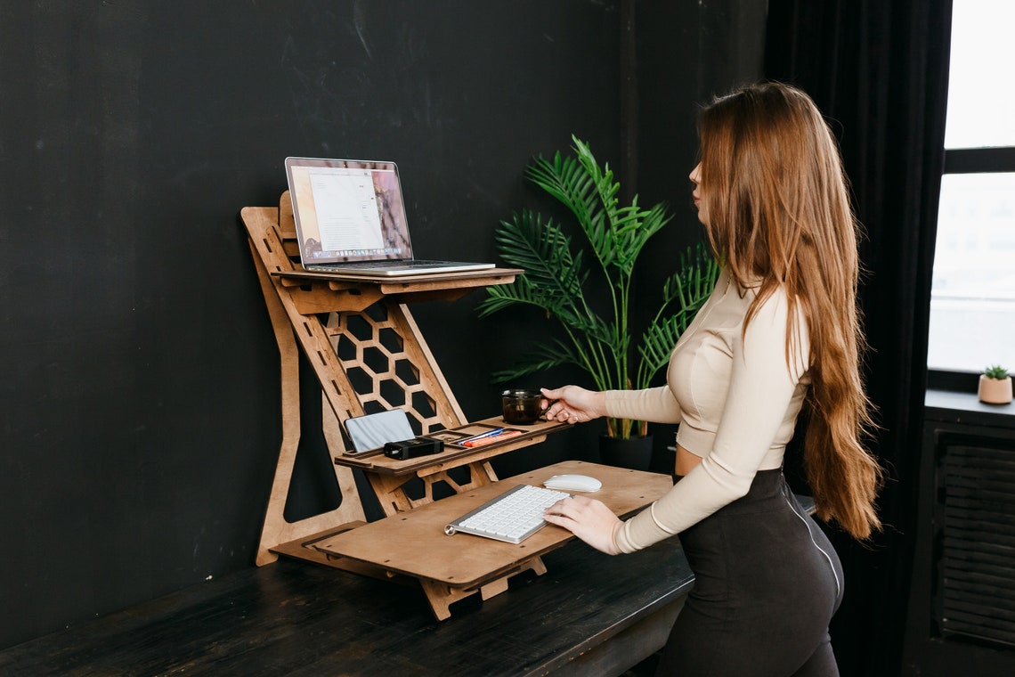 Standing desk Wood work station Adjustable standing desk | Etsy