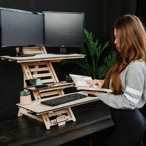 Standing Desk Wood Work Station Laptop Stand Modern Desk | Etsy