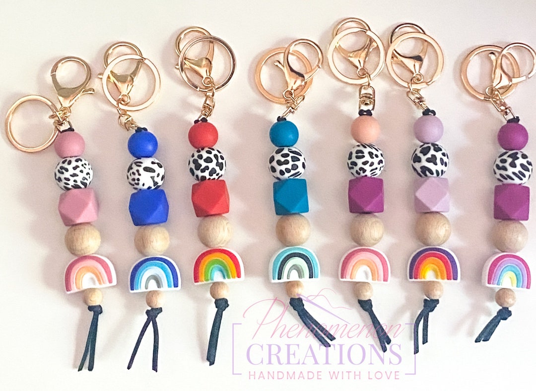 Boho Rainbow Keychain, Rainbow Keychain, Birthday Gift, Cow Bead ...