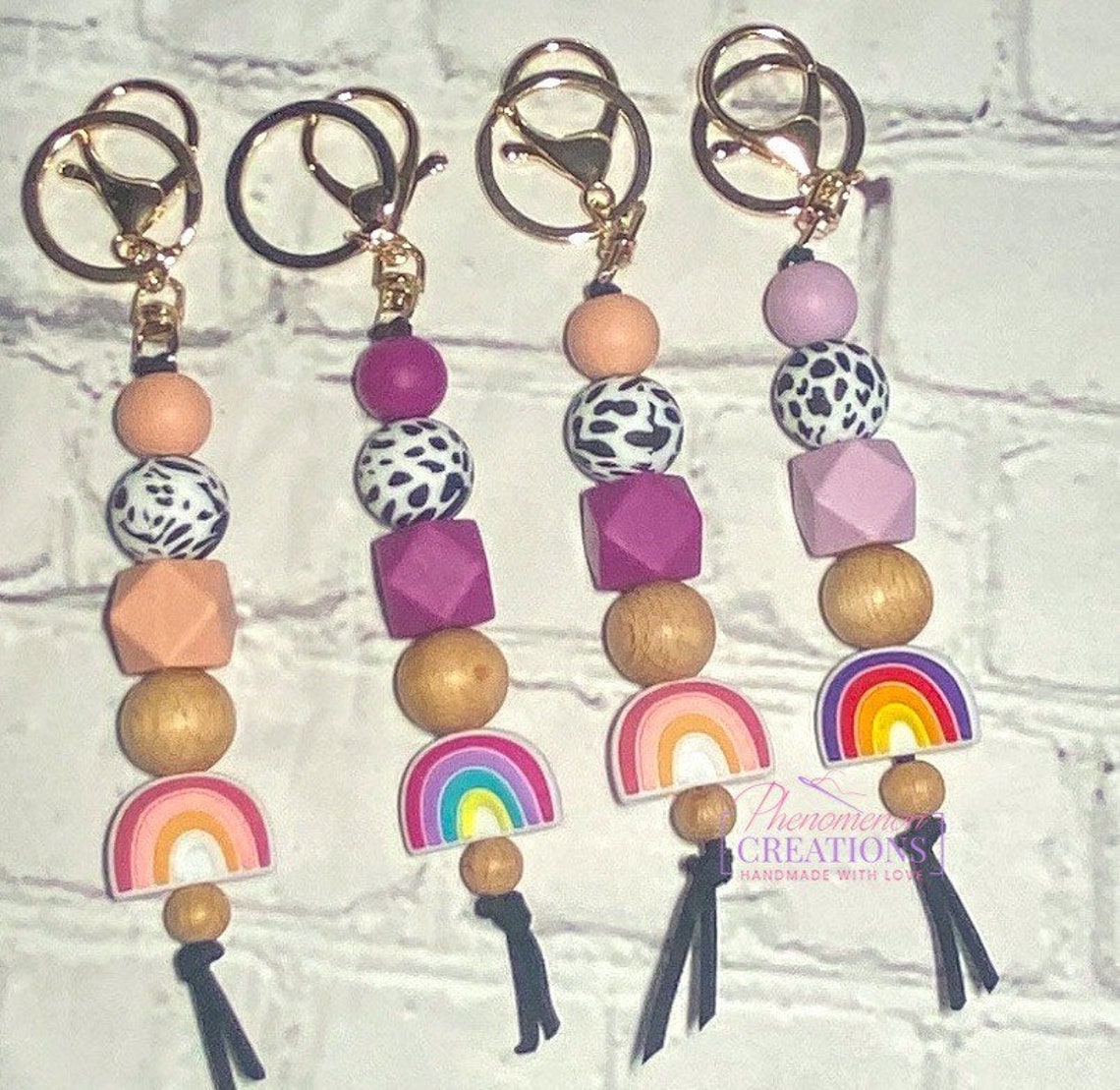 Boho Rainbow Keychain, Rainbow Keychain, Birthday Gift, Cow Bead ...