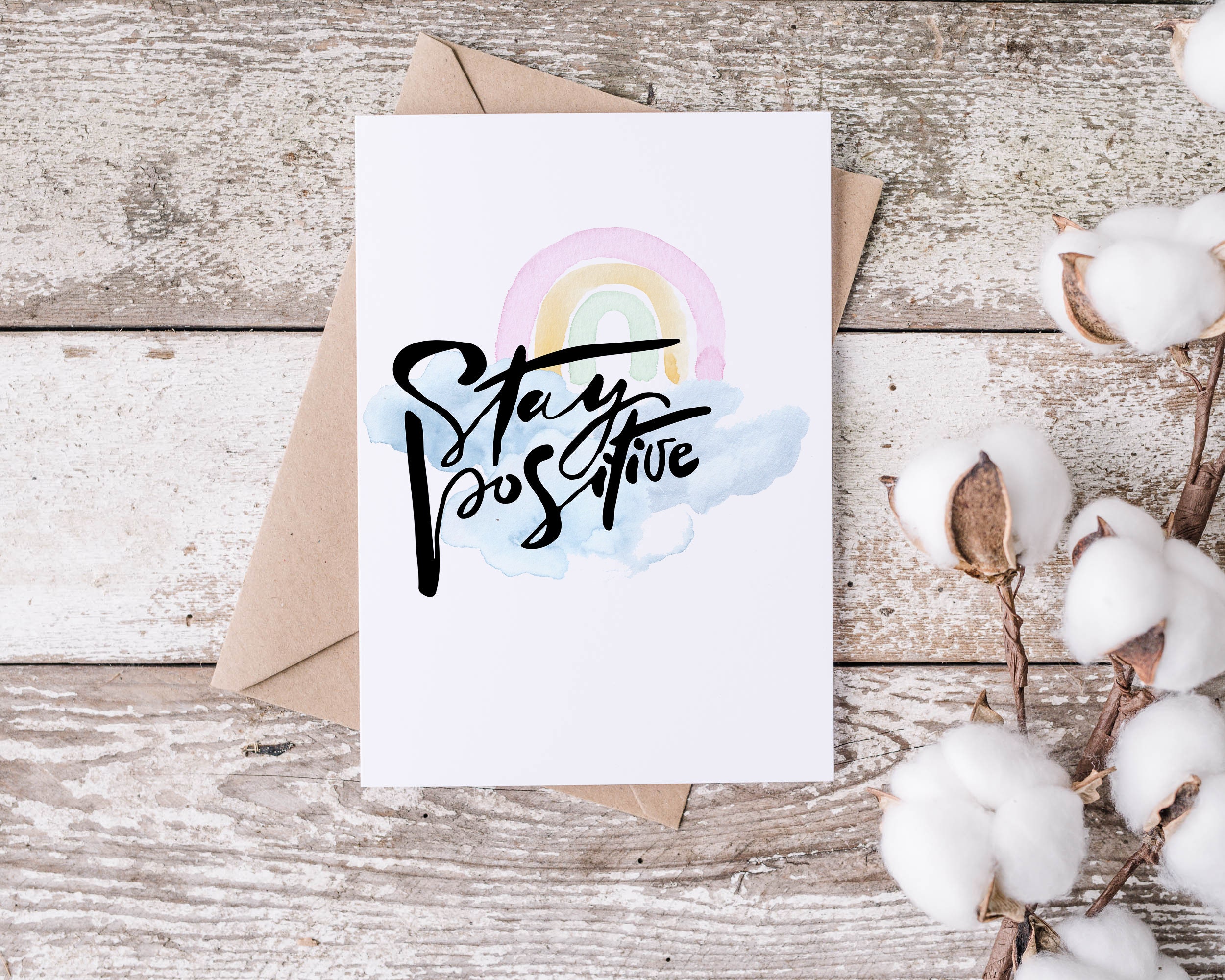 Stay Positive Pastel Rainbow and Clouds Sublimation PNG, Handlettered ...