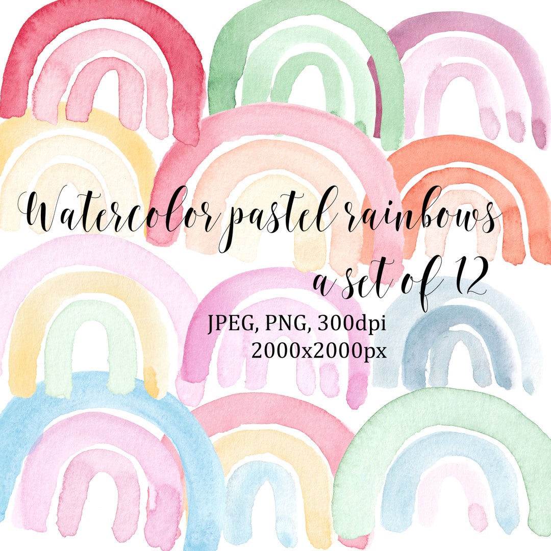 Pastel Rainbow Watercolor Clipart Set, Hand Painted Rainbow PNG ...
