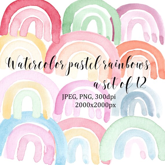 Pastel Rainbow Watercolor Clipart Set Hand Painted Rainbow - Etsy Ireland