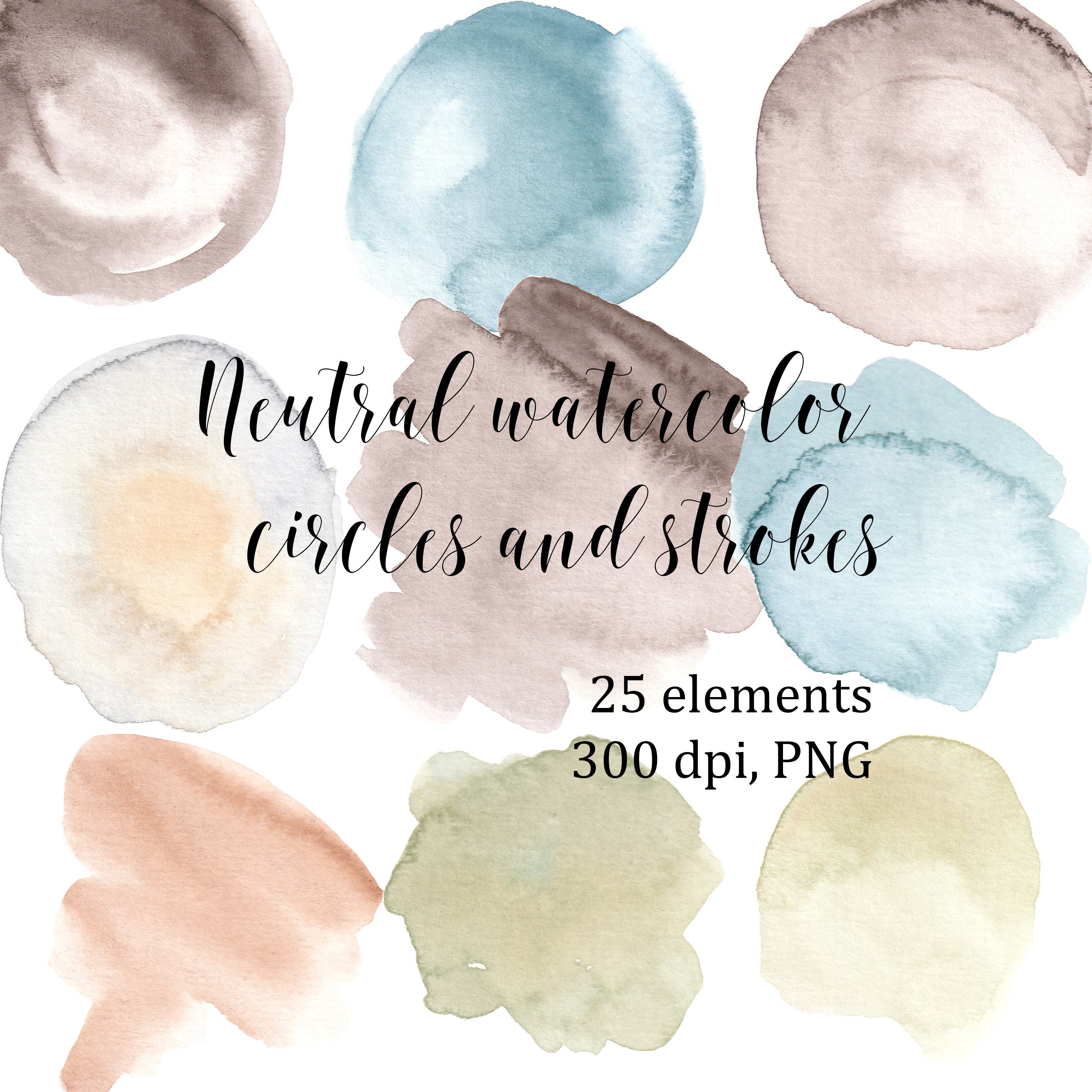 Neutral Watercolor Circle and Brush Stroke Clipart, Sepia Logo Clip Art ...
