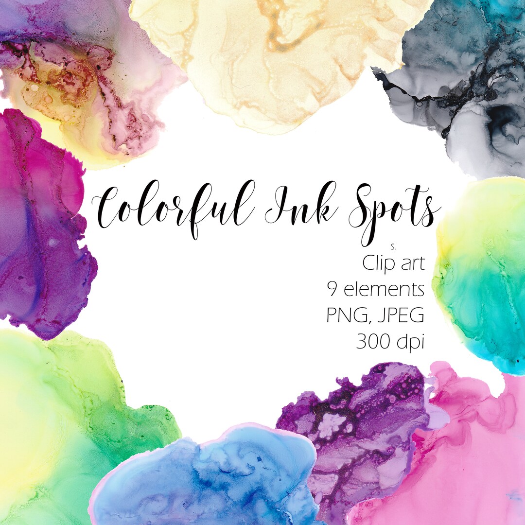 Alcohol Ink Clipart Borders, Watercolor Clipart Shapes, Rainbow Digital ...