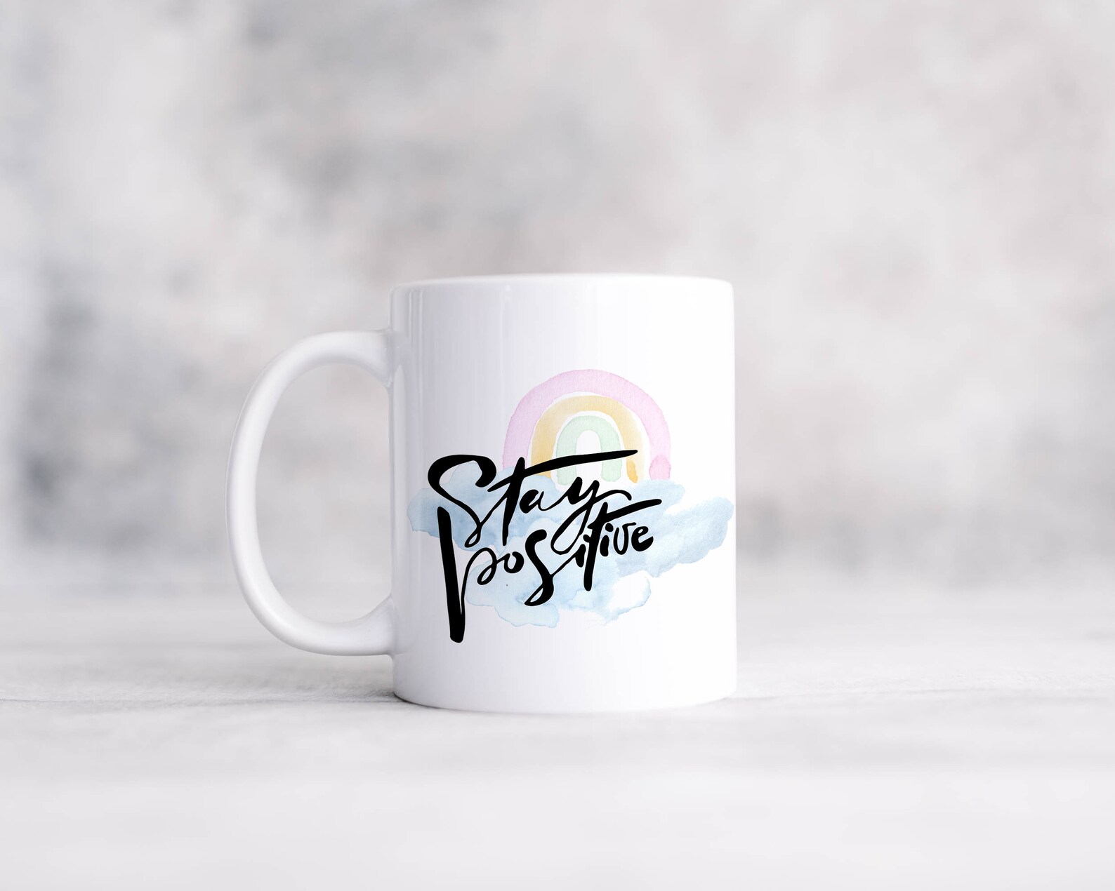 Stay Positive Pastel Rainbow and Clouds Sublimation PNG, Handlettered ...