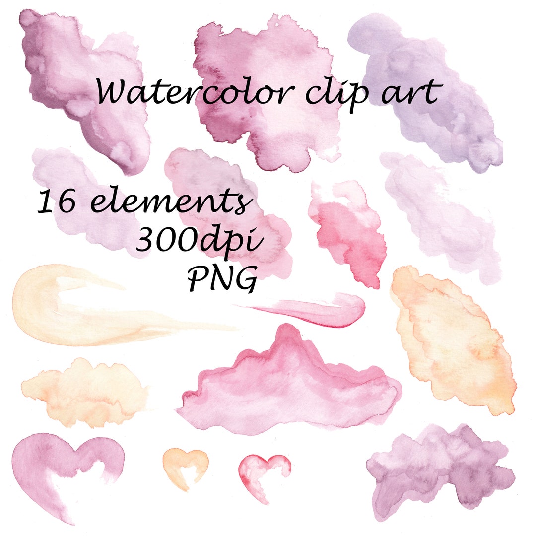 Watercolor Pink Peach Lilac Clouds Clipart, Watercolor Clip Art ...